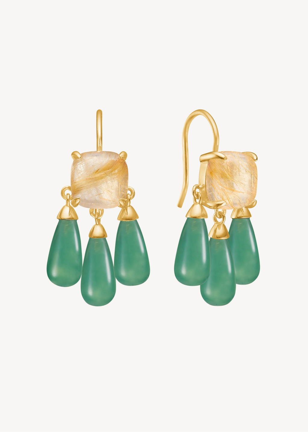 Pasha øreringe med Gylden Rutil Kvarts og Grøn Agat - Carré Jewellery ...
